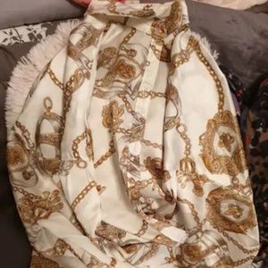 Tops | White And Gold Chain Satin Blouse | Poshmark